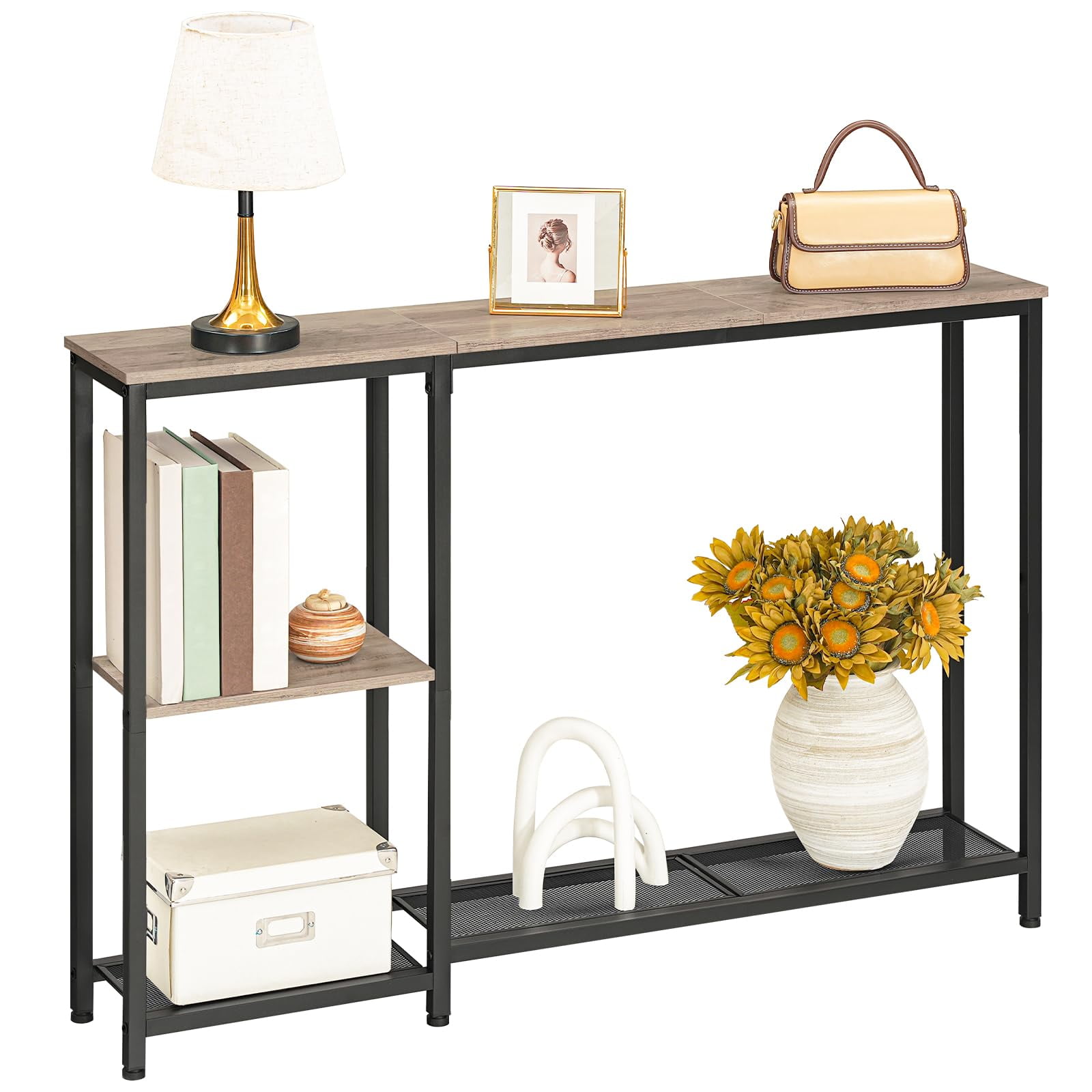 Narrow Console Table, 44.9" Behind Sofa Table with Shelves, Slim Couch ...