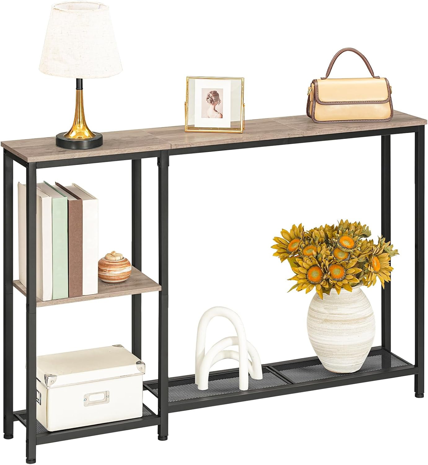 Narrow Console Table, 44.9" Behind Sofa Table with Shelves, Slim Couch ...