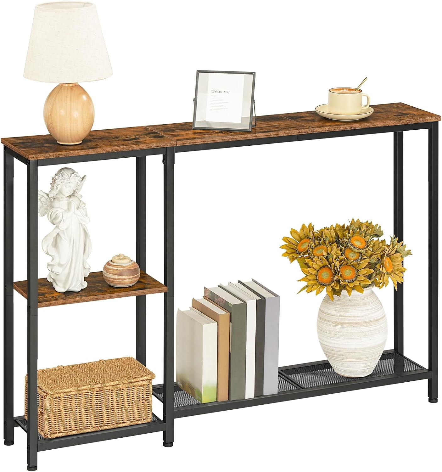 Narrow Console Table, 44.9" Behind Sofa Table with Shelves, Slim Couch ...