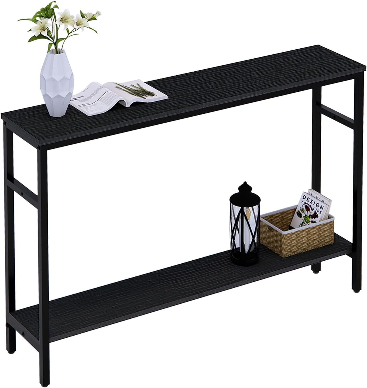 Narrow Console Table, 47 Inch Sofa Table with Adjustable Shelf, 2-Tier ...