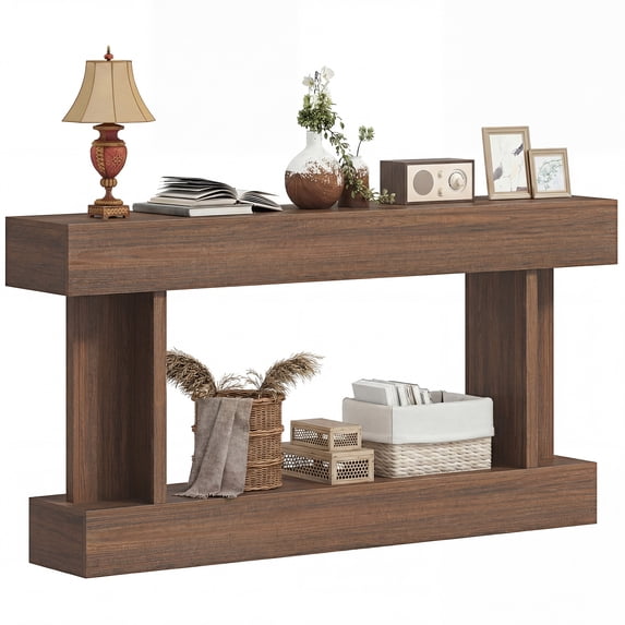 Narrow Console Table, 63 Inch Entryway Table with Lower Storage Shelf ...