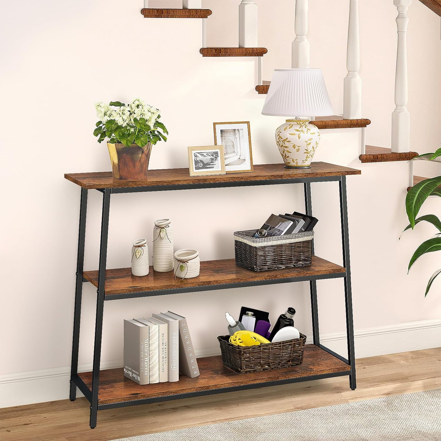Narrow Console Table, Behind Couch Table, 39.4 Inch Sofa Table, 3-Tier ...