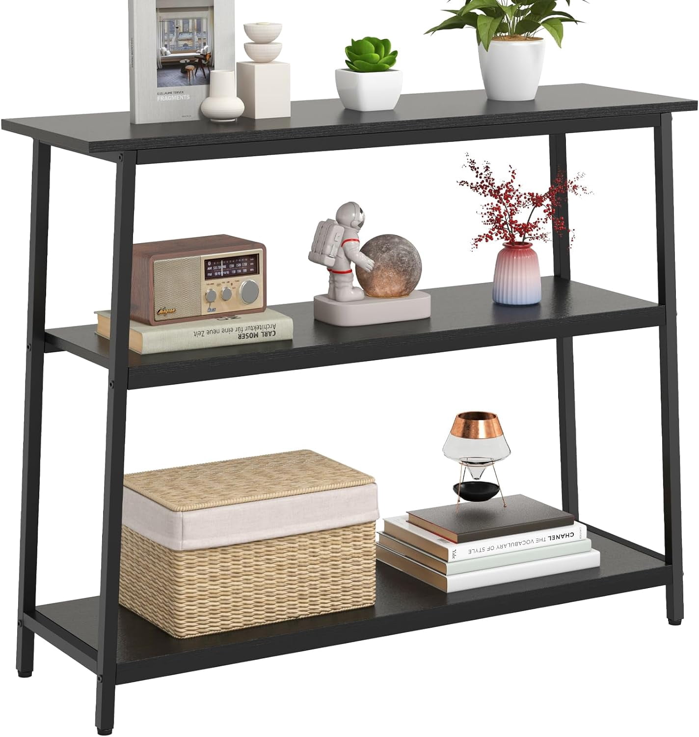 Narrow Console Table, Behind Couch Table, 39.4 Inch Sofa Table, 3-Tier ...