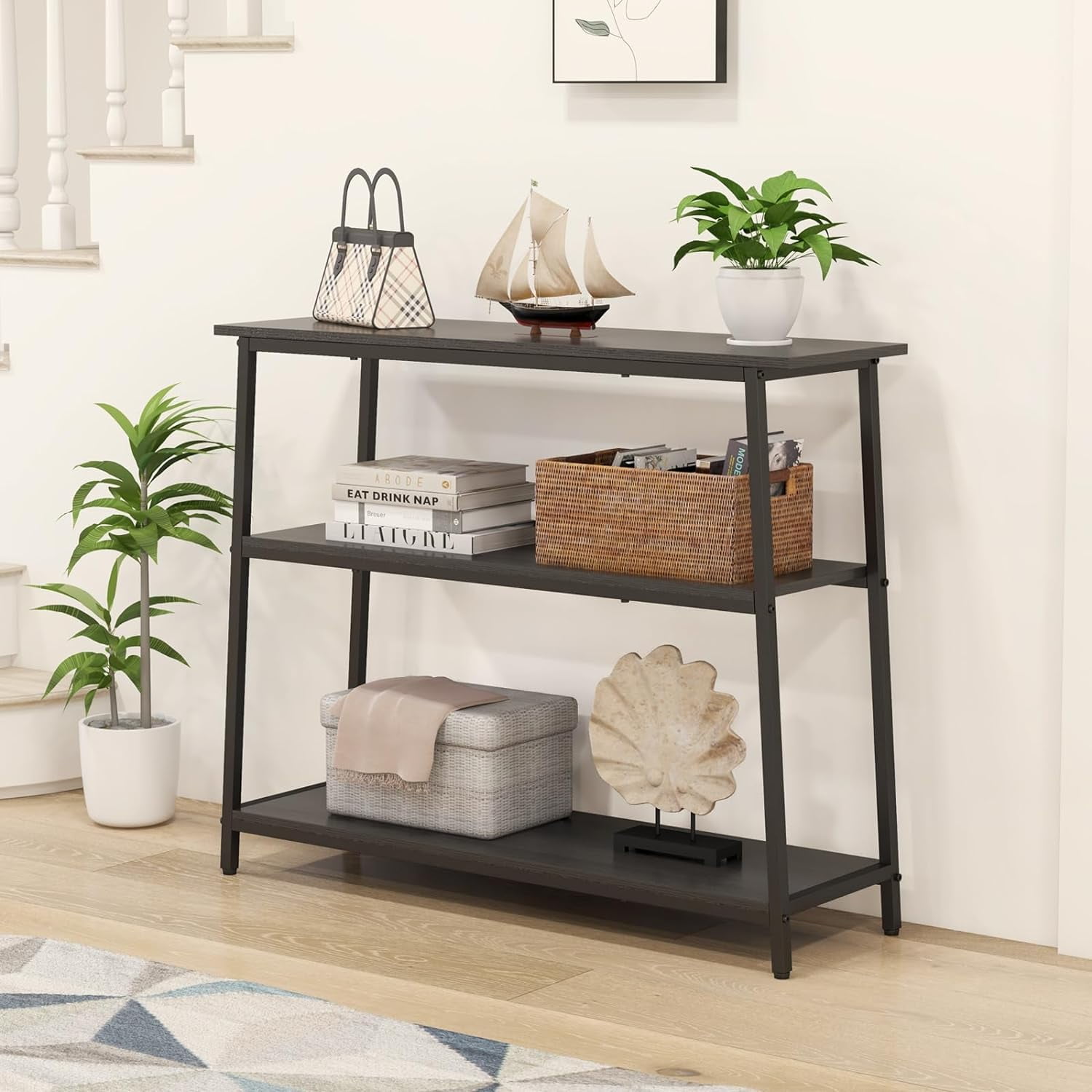 Narrow Console Table, Behind Couch Table, 39.4 Inch Sofa Table, 3-Tier ...