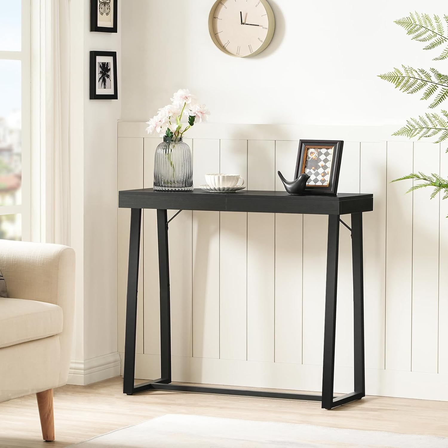 Narrow Console Table, Black Entryway Table for Hallway, Small Foyer ...