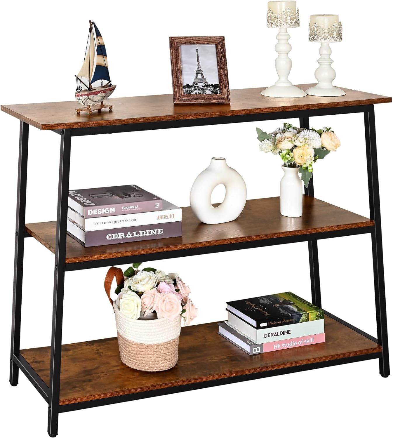 Narrow Console Table, Couch Back Table, 39.4 Inch Sofa Table, 3-Tier ...