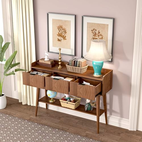 Narrow Console Table Entryway Sofa Table with 3 Drawers Fluted Console ...