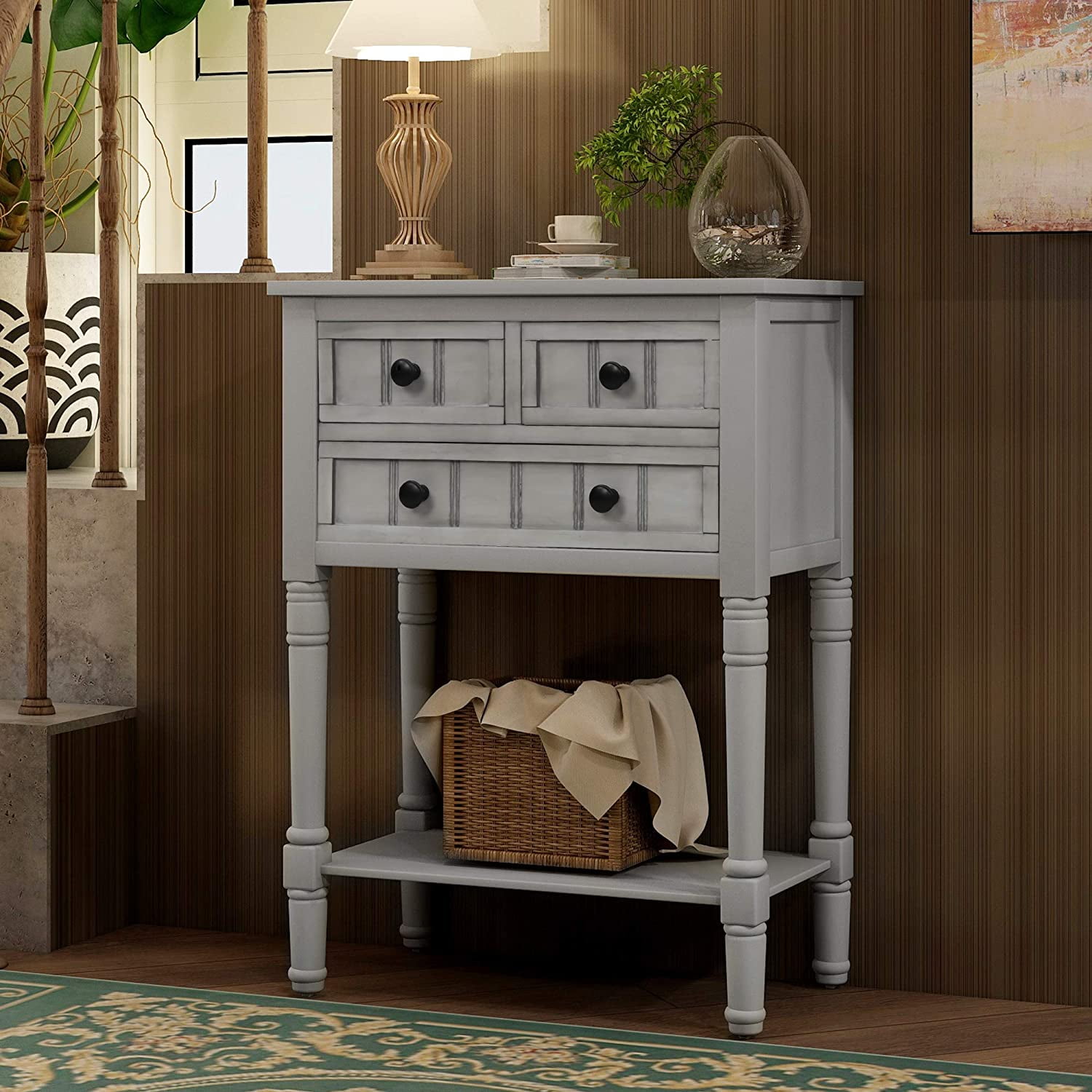 Narrow Console Table Entryway Table Slim Sofa Table with Three Storage ...