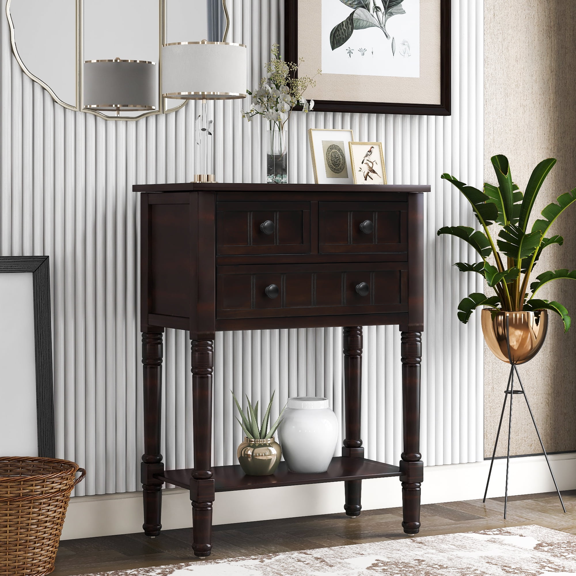 Free Shipping! Bianlte Narrow Console Table with Drawers and Shelf ...