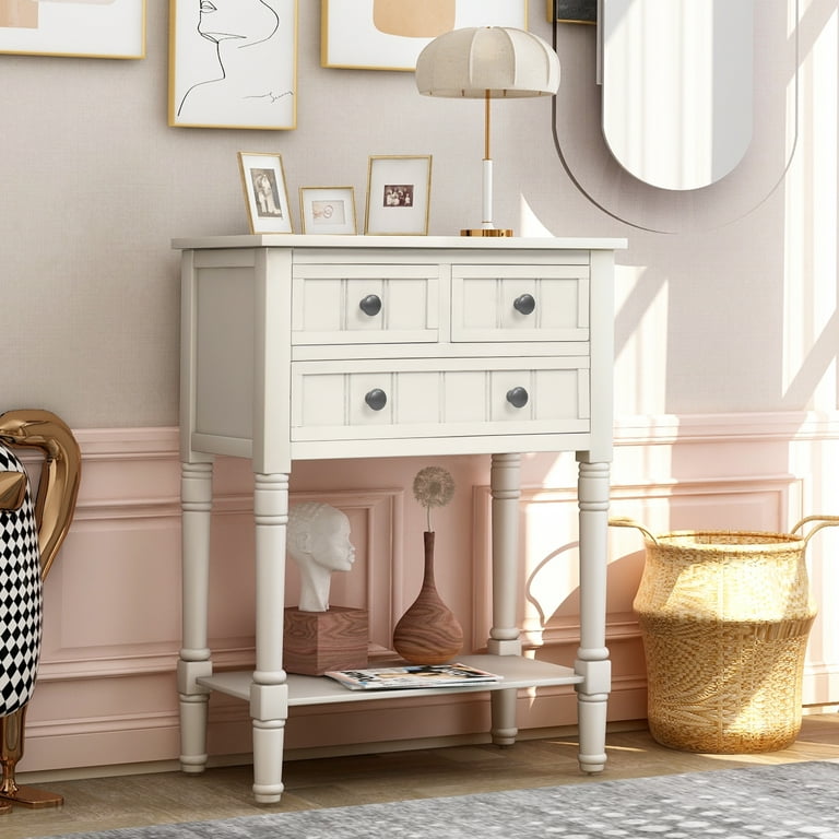 Narrow white console table with drawers store