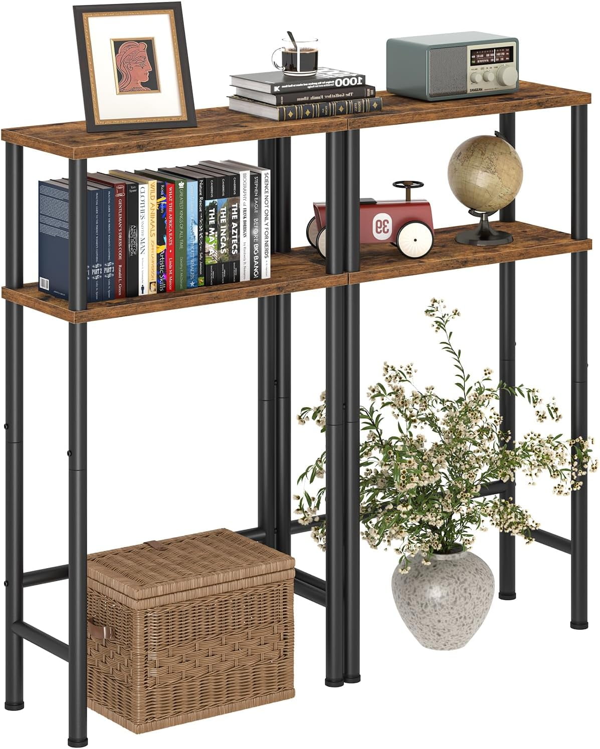 Narrow Console Table Set of 2, Small Entryway Table, 2-Tier Sofa Table ...