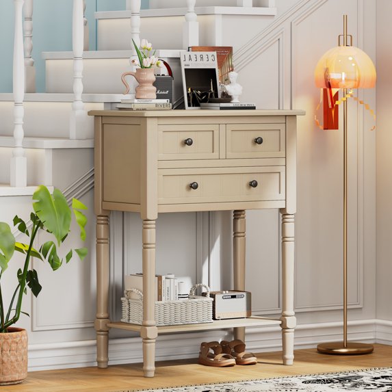 Narrow Console Table, Slim Sofa Table with Three Storage Drawers and ...