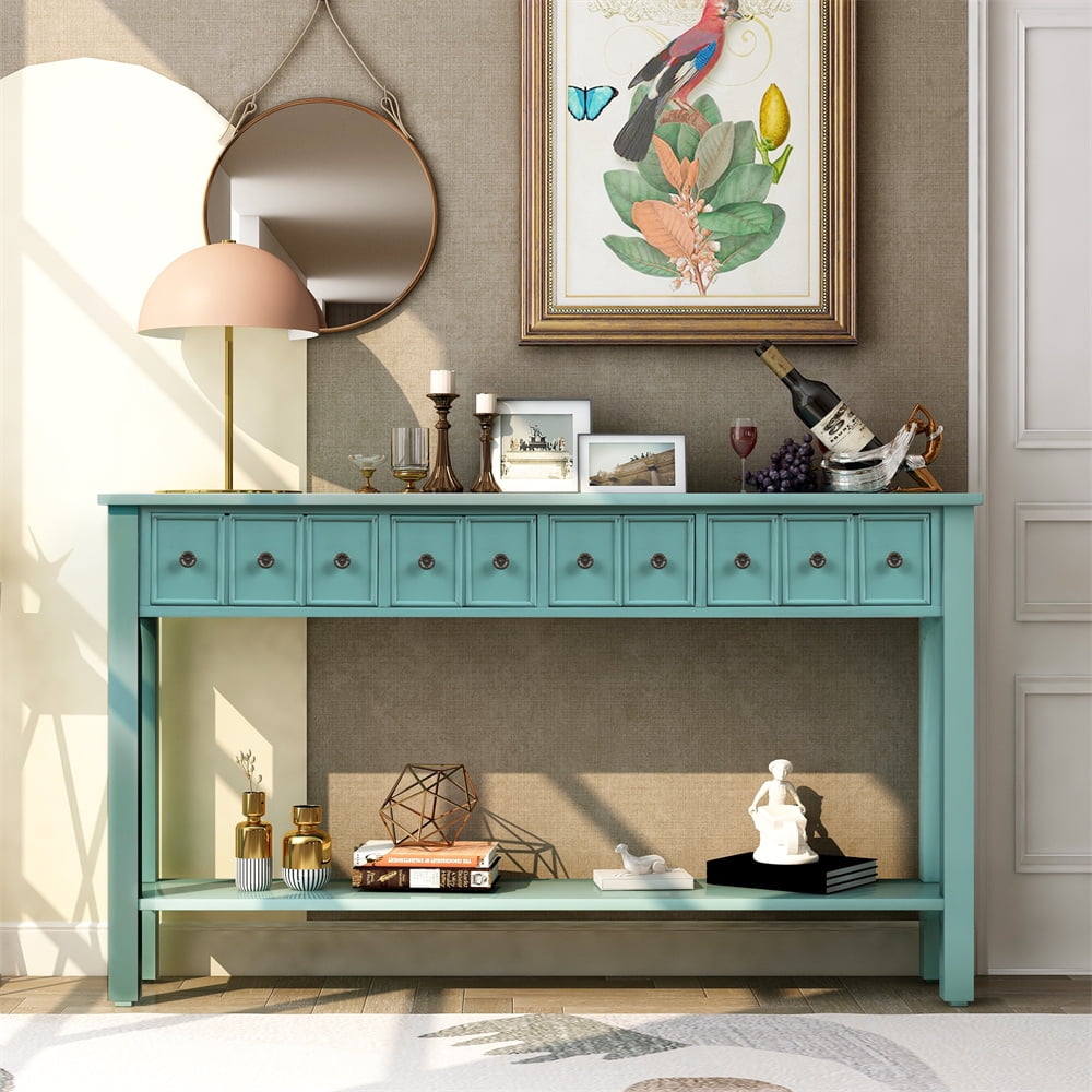 Narrow Console Table, Solid Wood Sideboard Buffet Storage Cabinet with ...