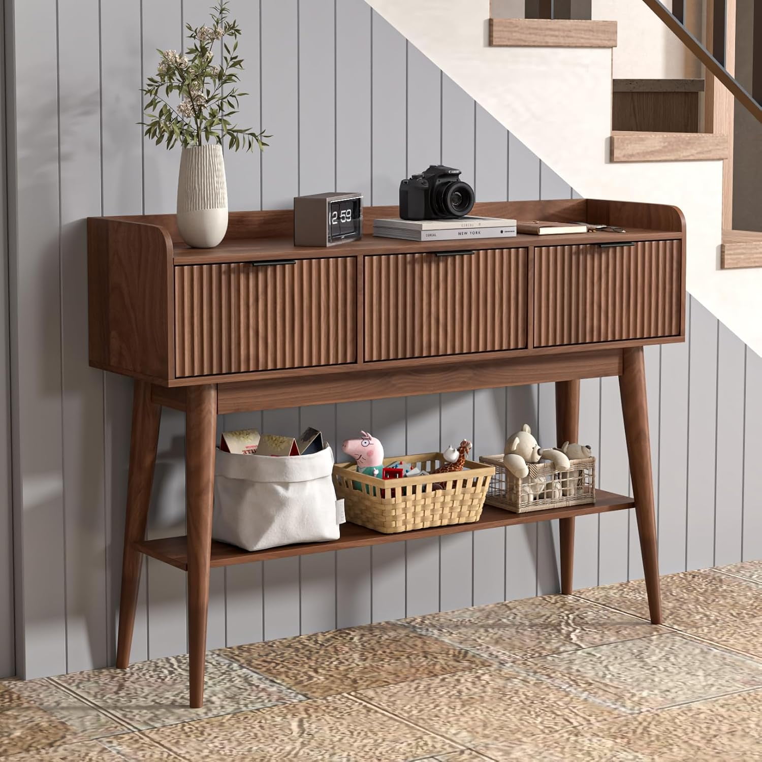 Narrow Console Table with Storage, Couch Table Behind Sofa, Farmhouse ...