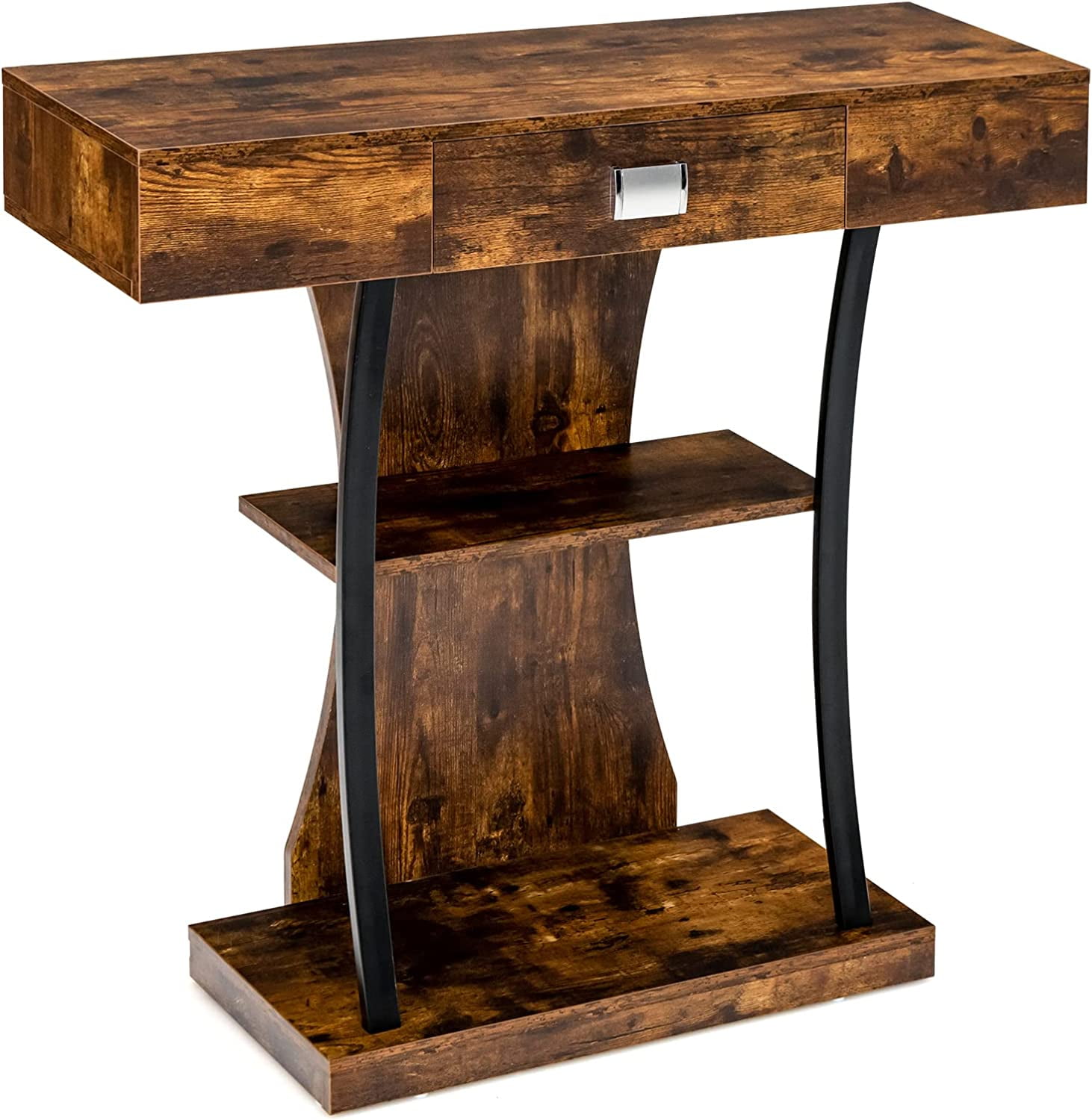 Narrow Console Table T-Shaped - Behind Couch Table with Drawer, Shelves ...