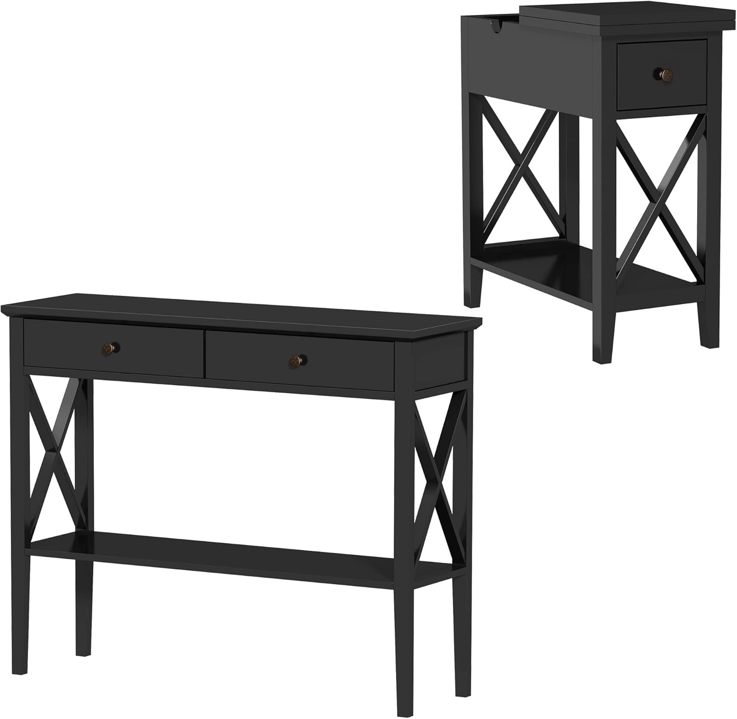 Narrow Console Table, Wood Accent Sofa Entryway Table Bundle Black Flip ...