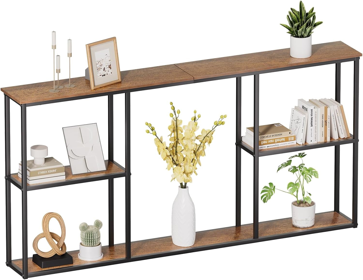 Narrow Console Table with Storage, 3 Tire Small Farmhouse Wood Couch ...