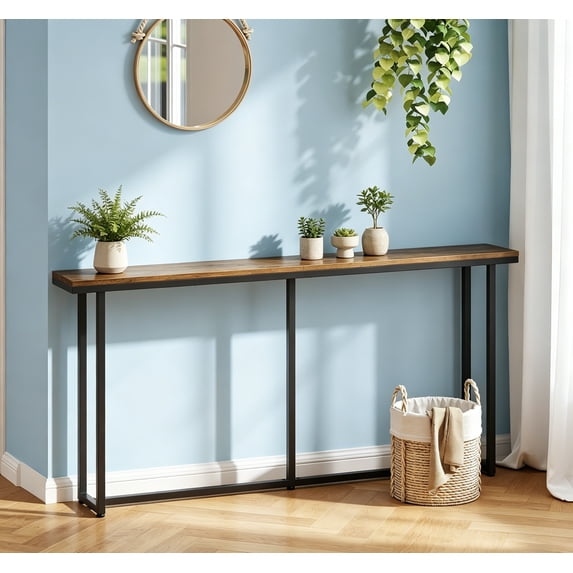 Narrow Console Table with Sturdy Metal Frame, 63 Inch Extra Long ...