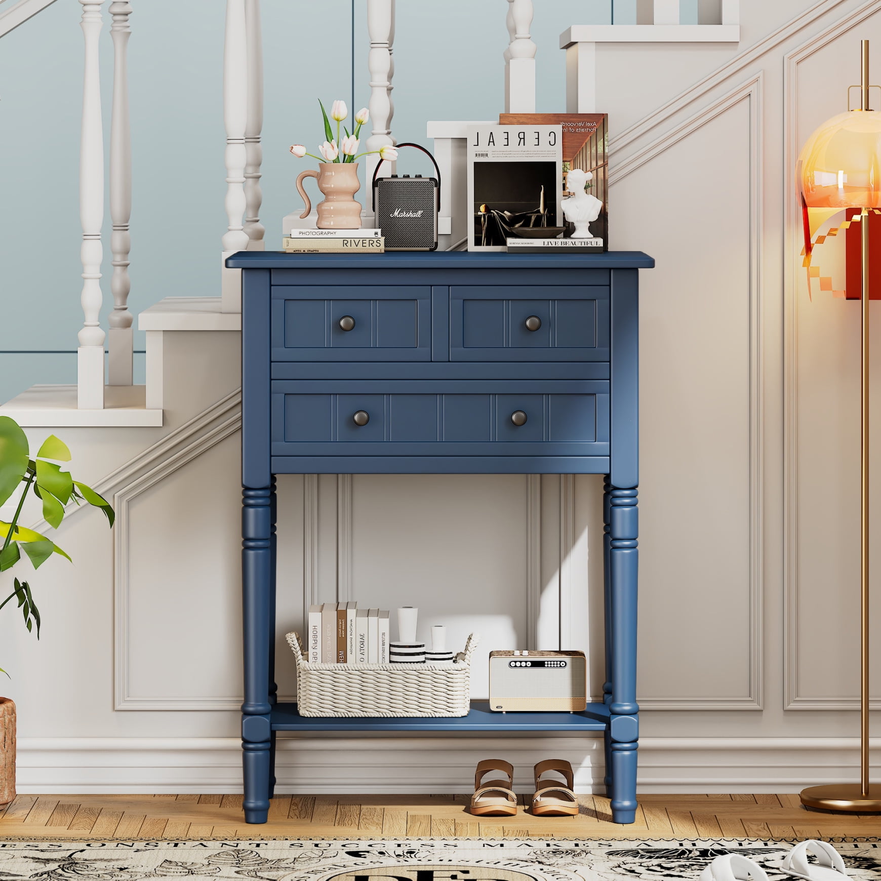 Narrow Console Table with Three Storage Drawers, Entryway Table with ...