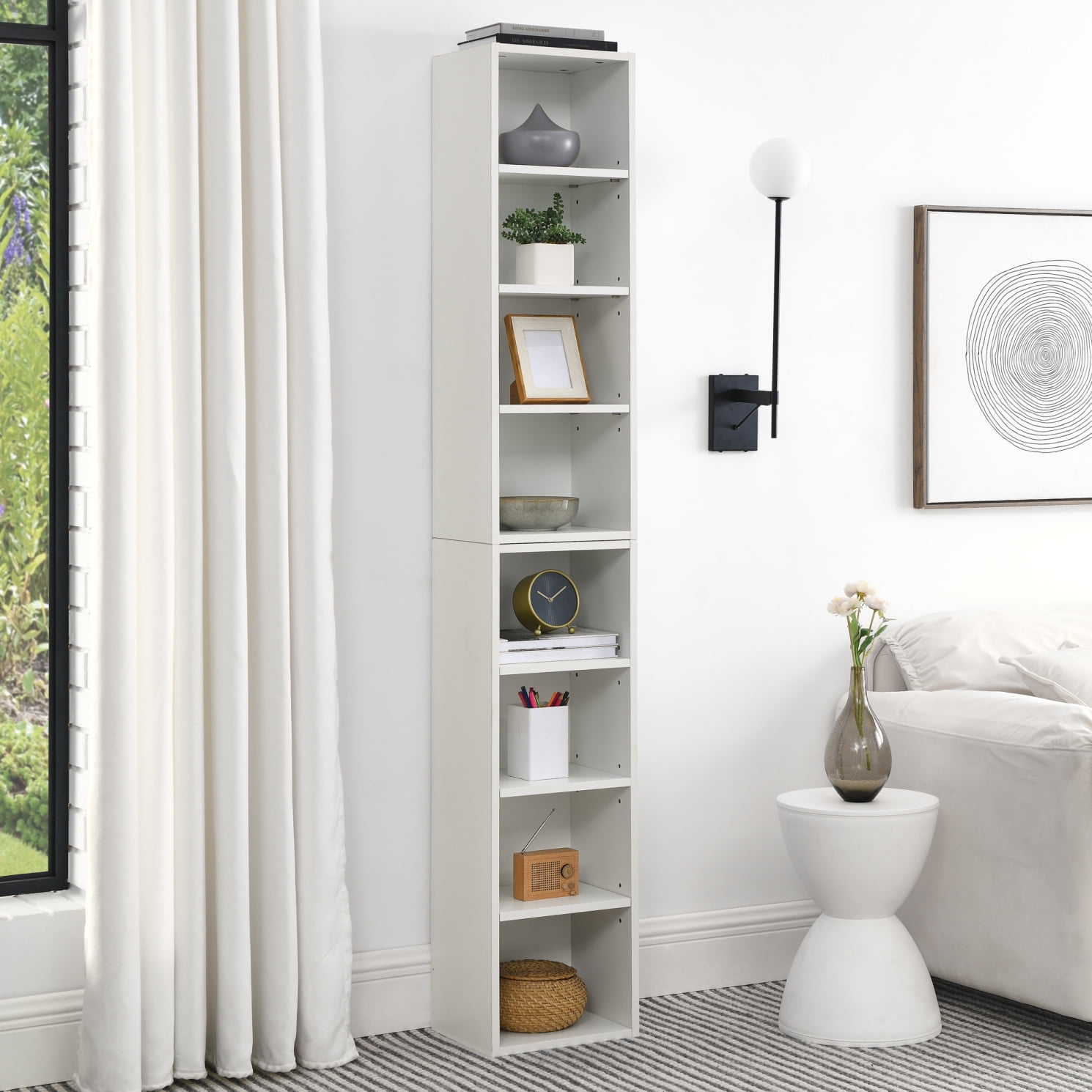 Narrow Corner Bookcase Cabinet, 8 Tier Freestanding Slim Storage ...