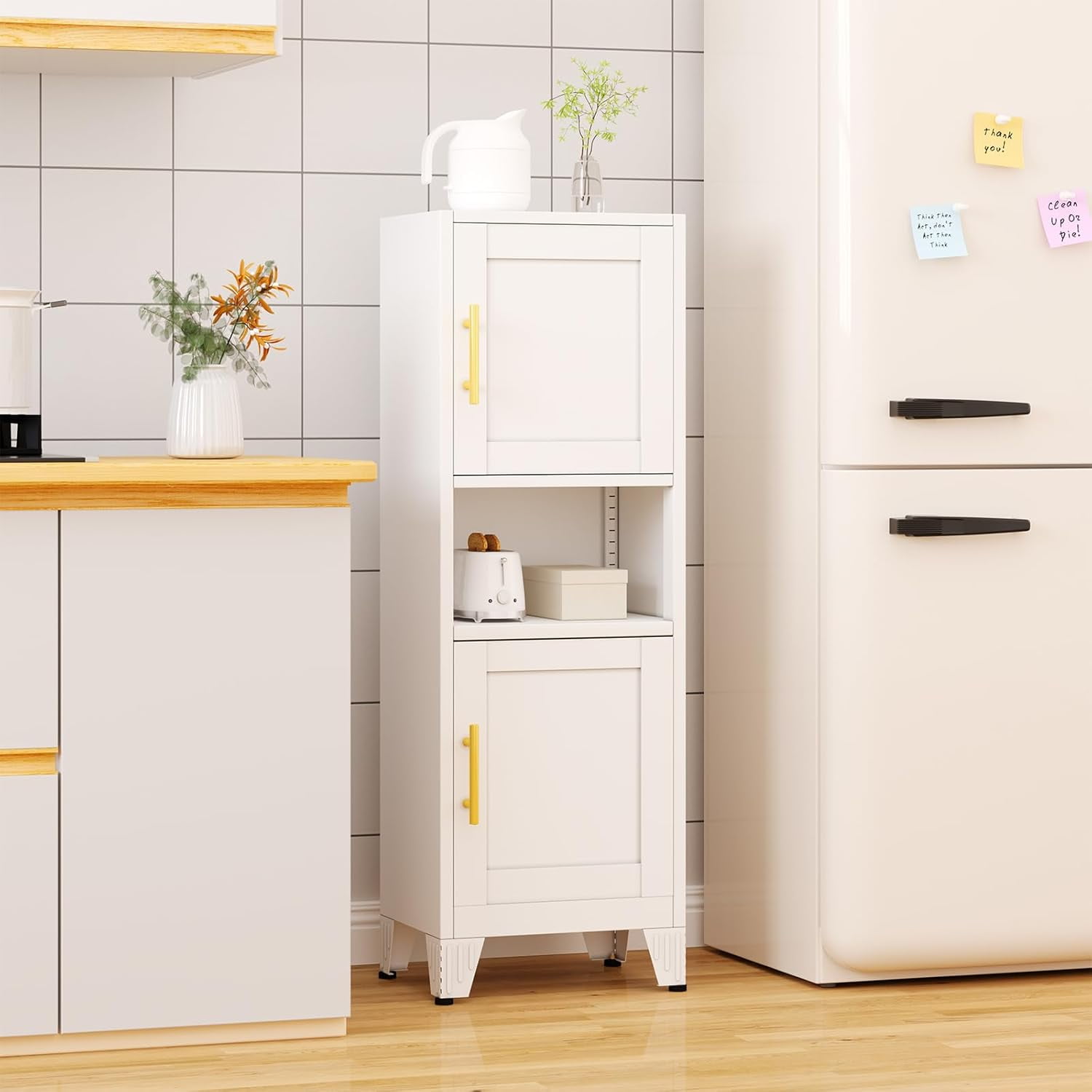 Narrow Corner Cabinet with Adjustable Shelves and Open Space, 47" Tall ...