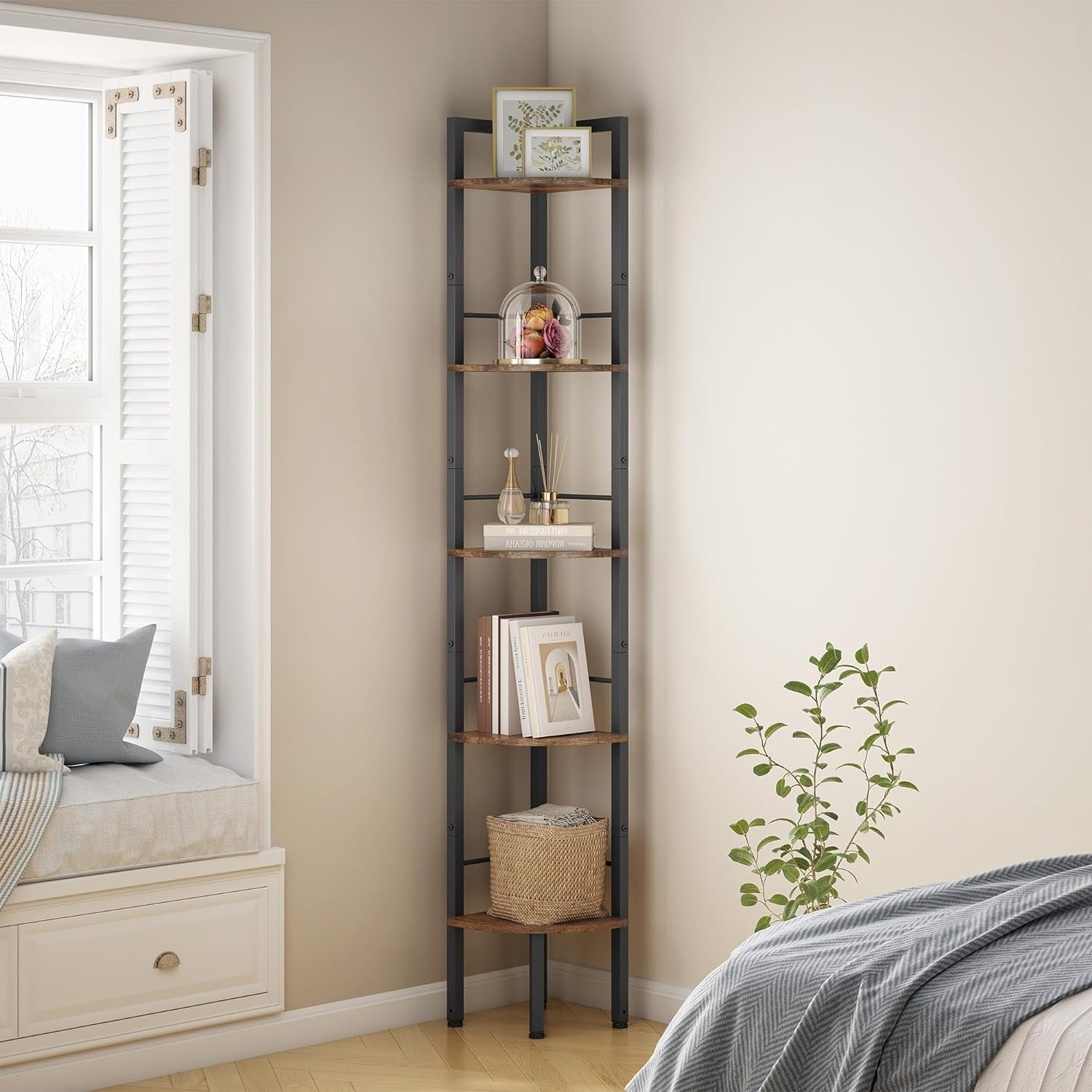 Narrow Corner Shelf Stand 5 Tier 66.5" Industrial Corner Ladder Shelves ...