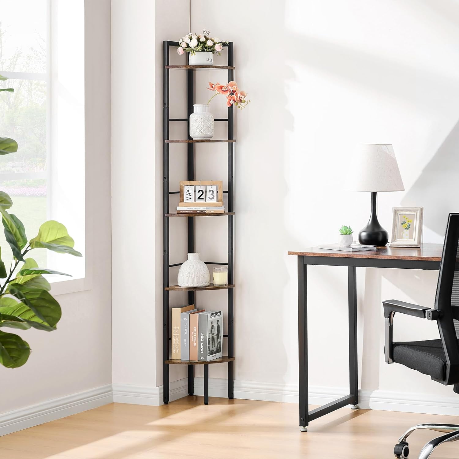 Narrow Corner Shelf Stand 5 Tier 66.5" Industrial Corner Ladder Shelves ...