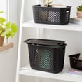 Narrow Decorative Plastic Lid Black Storage Bin, Cut-Out Handles, 13 ...