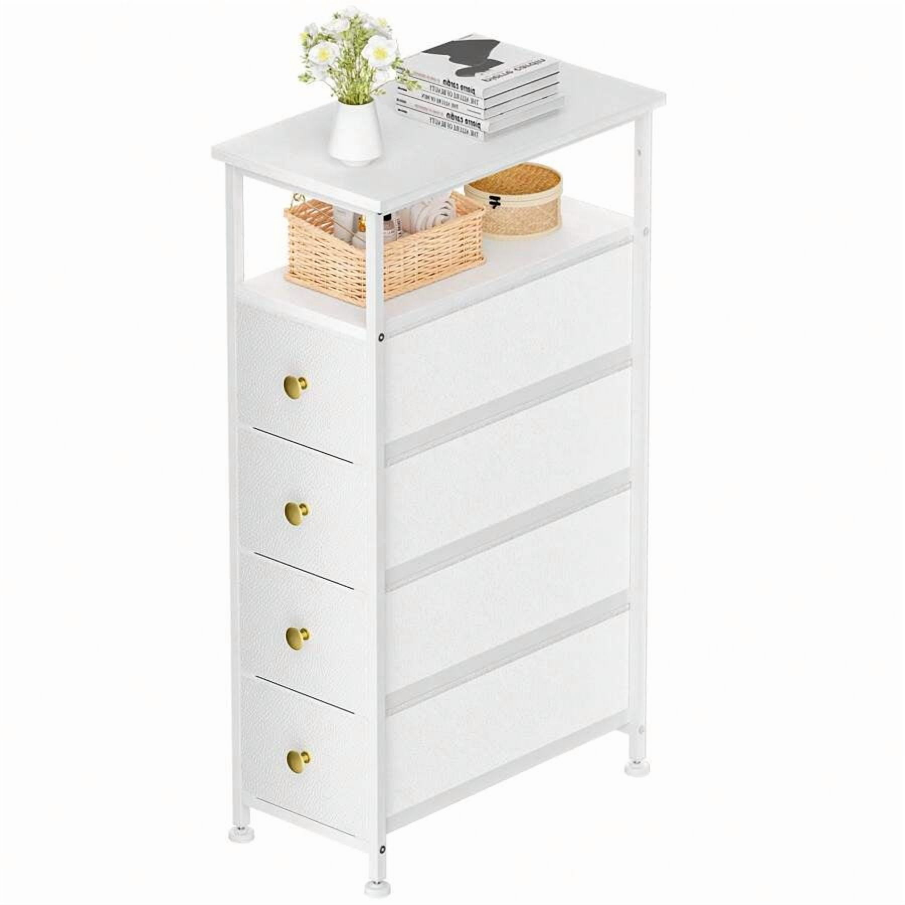 Narrow Drawer Dresser With Long Drawers, Dresser With Fabric Storage ...