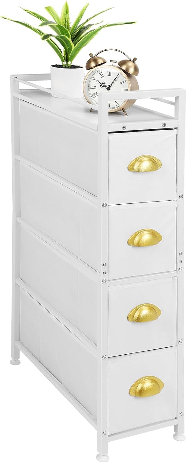 Narrow Dresser - 4 Drawers Fabric Storage Cabinet - Vertical Standing ...