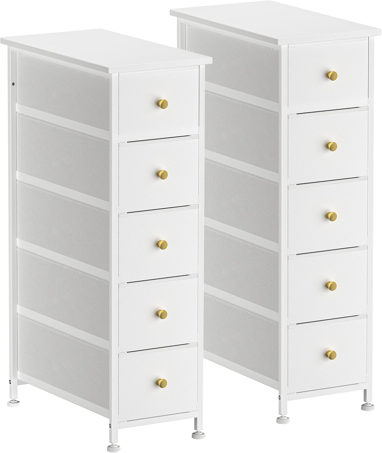 Narrow Dresser Set of 2, Slim Nightstands Set of 2, 5 Drawer Dresser ...