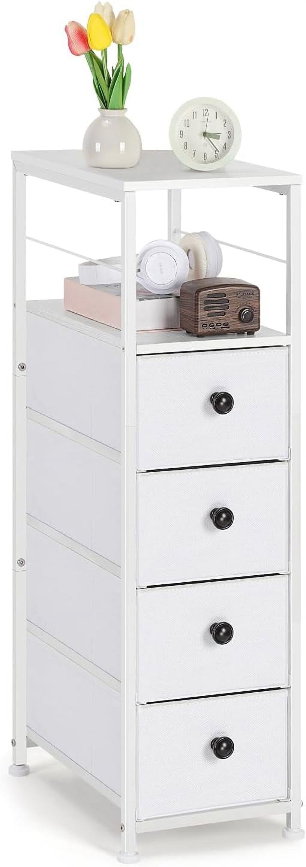 Narrow Dresser Storage Cabinet, Slim Drawers Tower, Chest of 4 Fabric ...