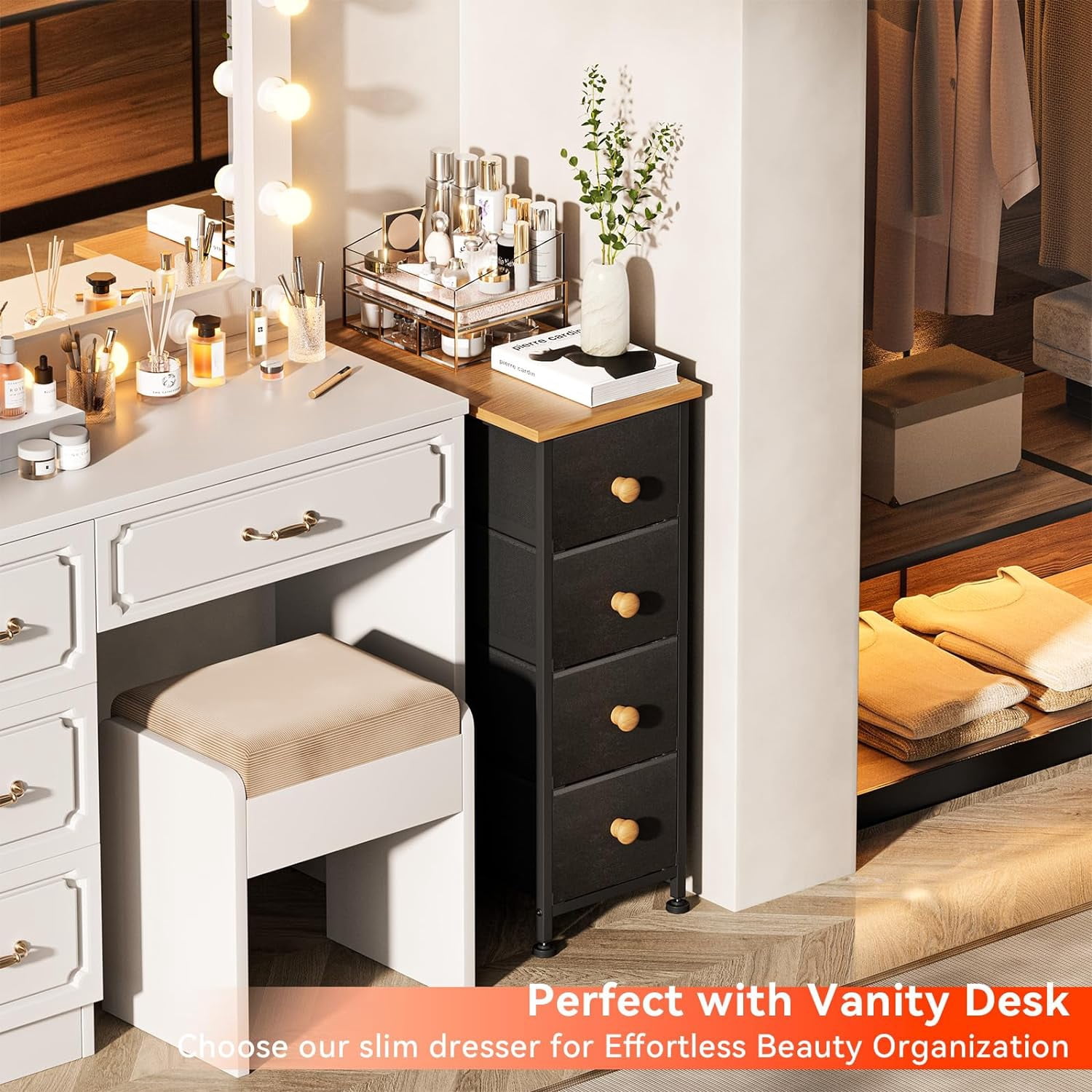 Narrow Dresser Storage Tower with 4 Drawers, Slim Dresser Chest of ...