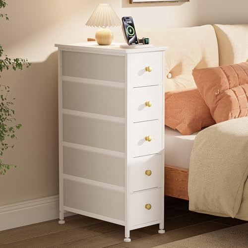 Narrow Dresser Storage Tower with 5 Drawers, Vertical Slim Dresser ...