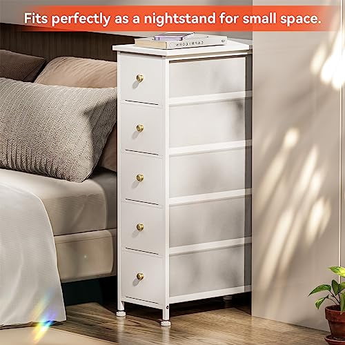 Narrow Dresser Storage Tower with 5 Drawers, Vertical Slim Dresser ...