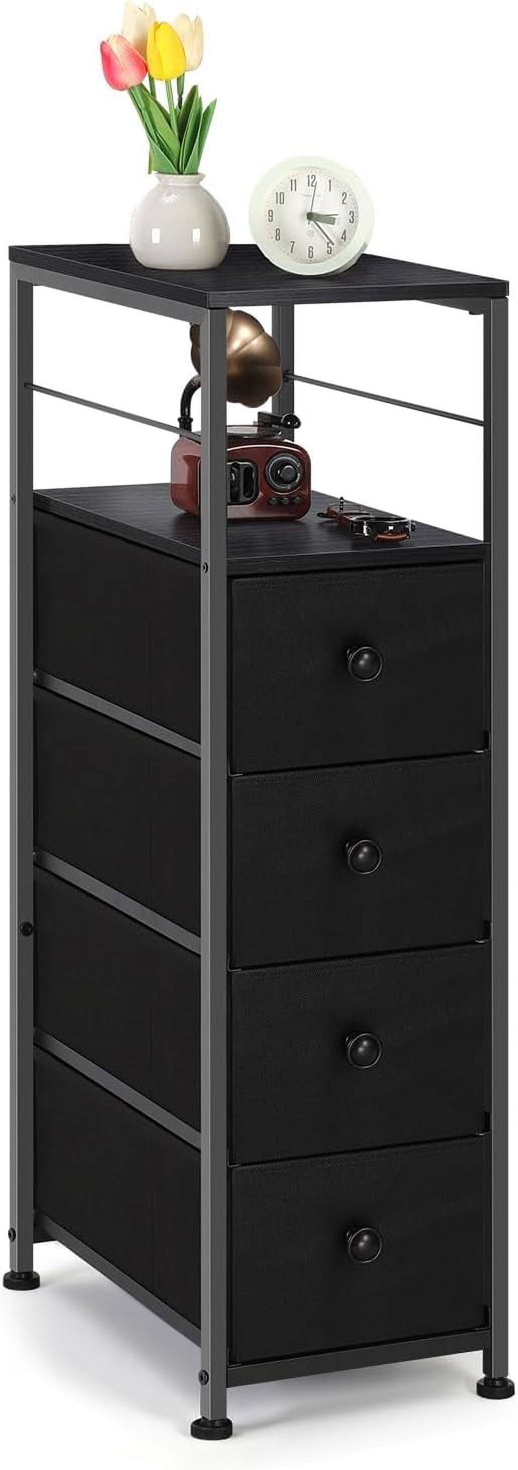 Narrow Dresser Storage Tower, Slim Drawers Cabinet, Chest of 4 Fabric ...