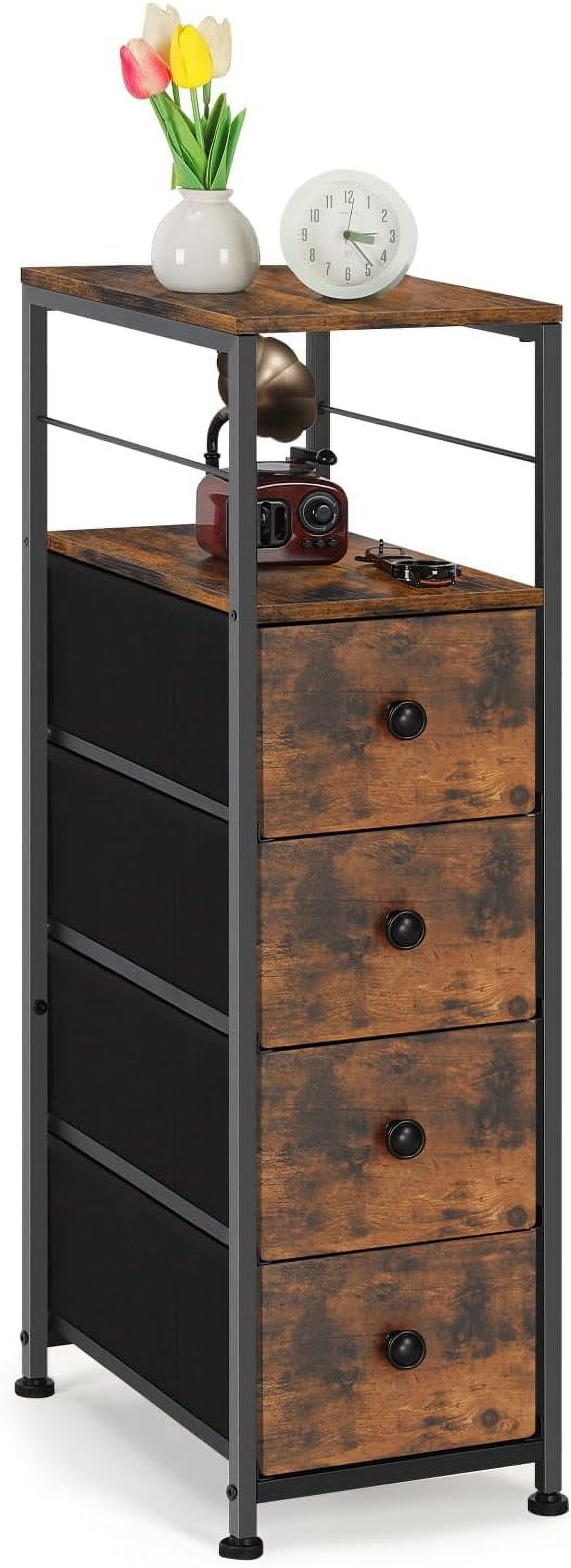 Narrow Dresser Storage Tower, Slim Drawers Cabinet, Chest of 4 Fabric ...