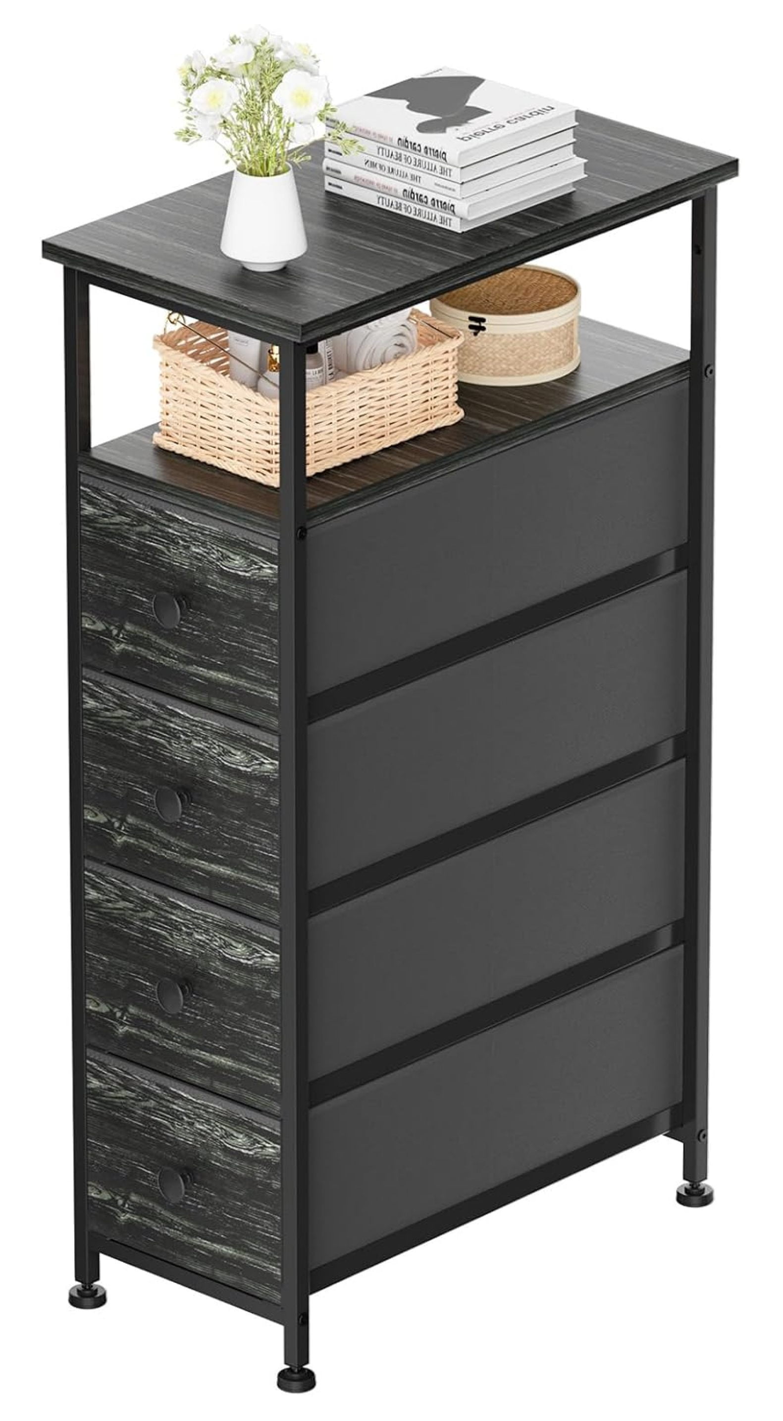 Narrow Dresser Storage Tower, Slim Dresser for Bedroom, Chest of 4 ...