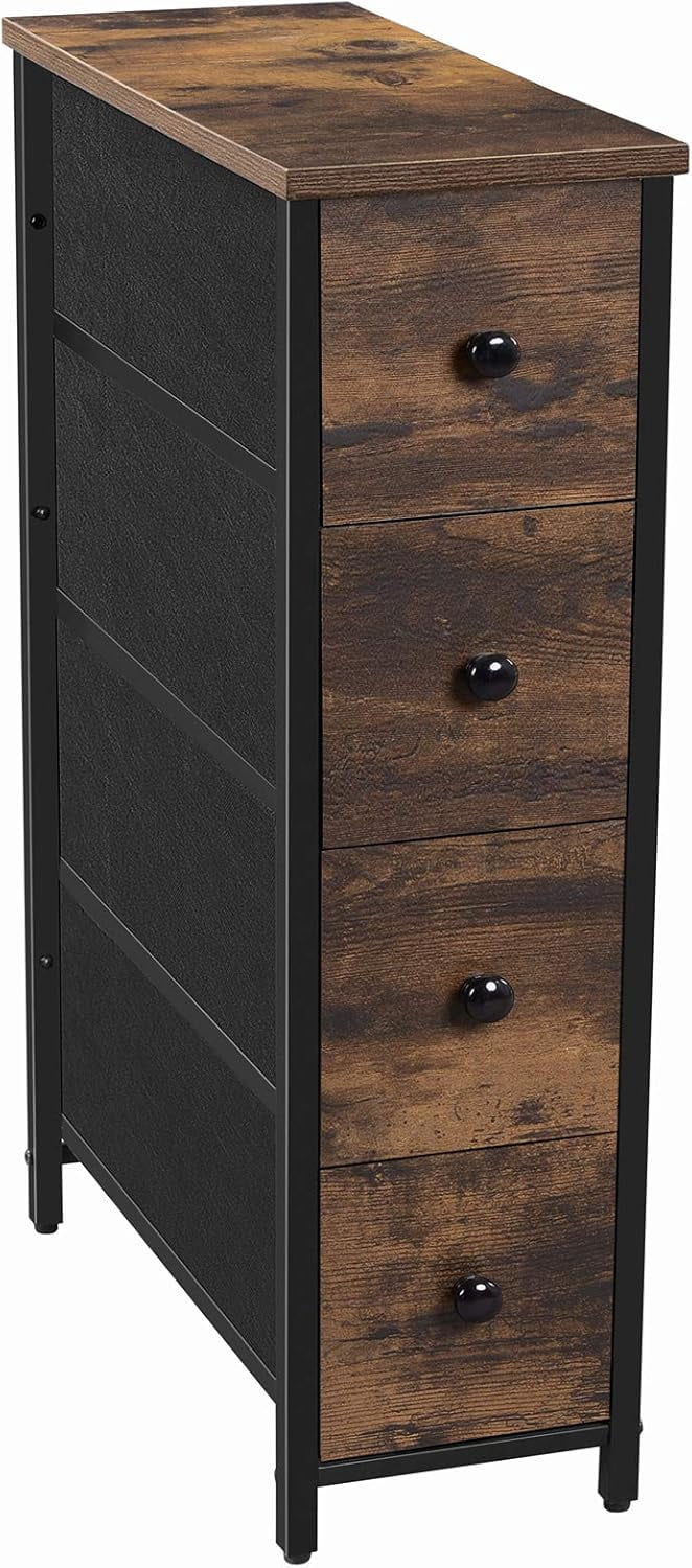 Narrow Dresser, Vertical Storage Unit with 4 Fabric Drawers, for Small ...