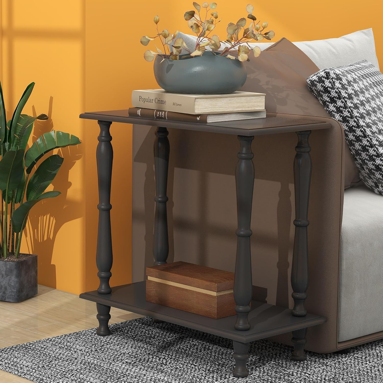 Narrow End Table - 2-Tier European Style Vintage Side Table for Living ...