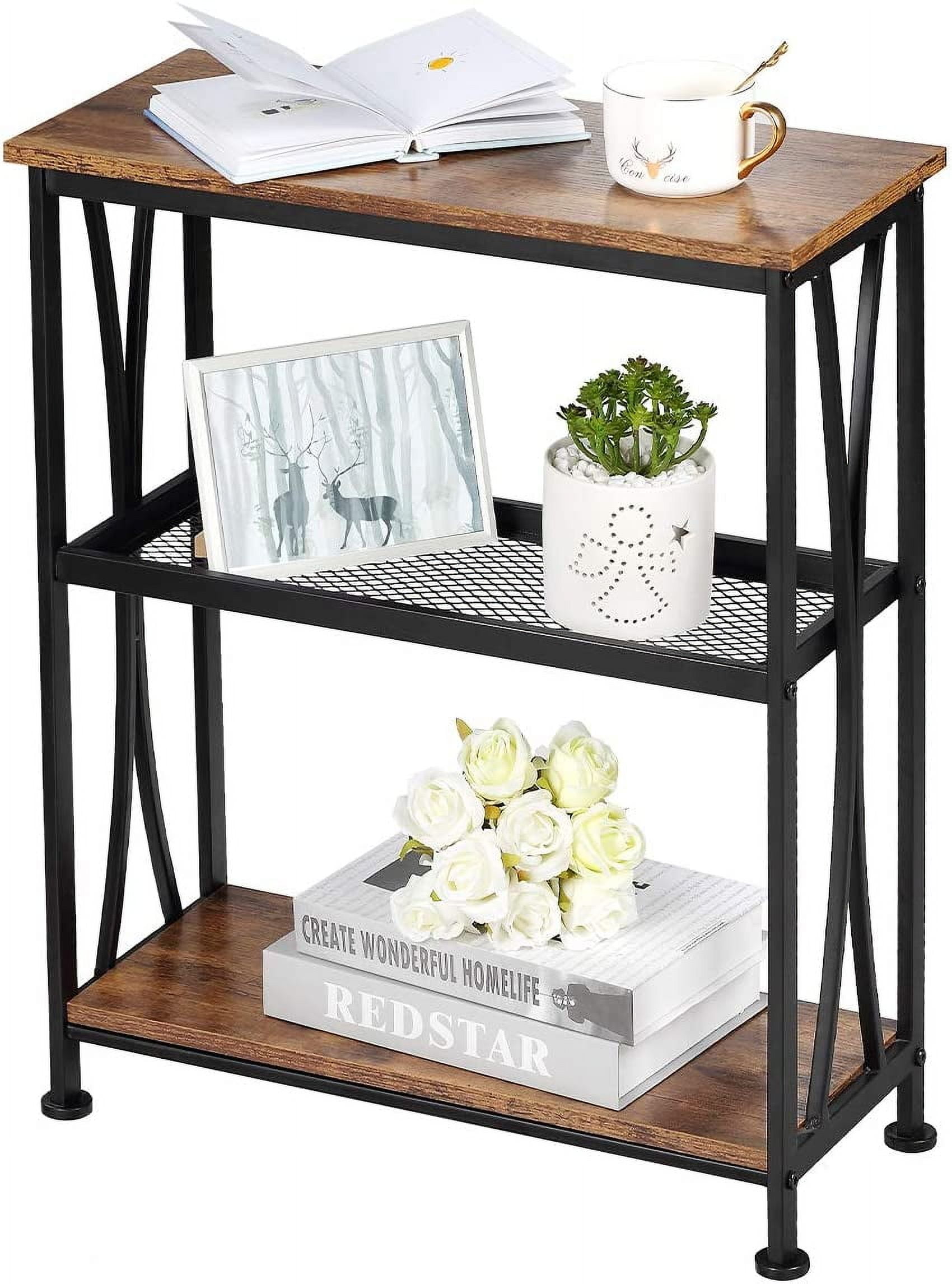 Narrow End Table,20" Long Side Table with 3 Tier Storage Shelves, Small ...