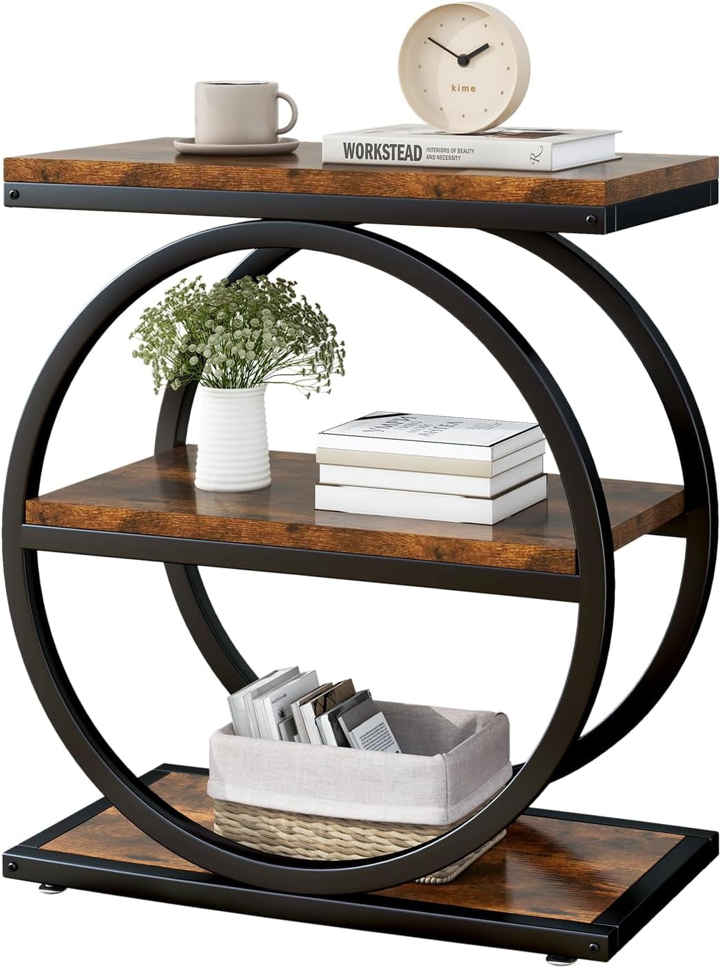 Narrow End Table with 3 Storage Shelves, Industrial Sofa Side Table ...