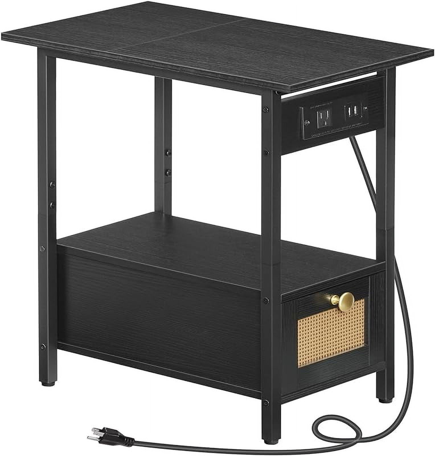 Narrow End Table with Charging Station, Side Table with Drawer and USB ...