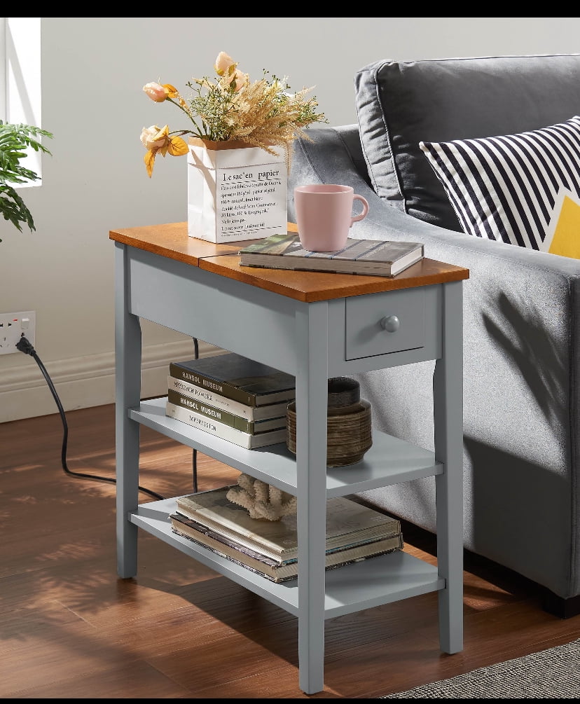 Narrow End Table with Charging Station, Side Table Living Room with USB ...