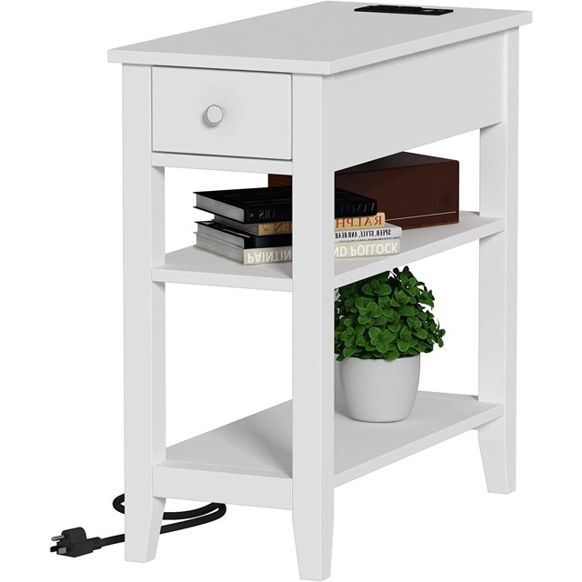 Narrow End Table with Charging Station, Side Table Living Room with USB ...
