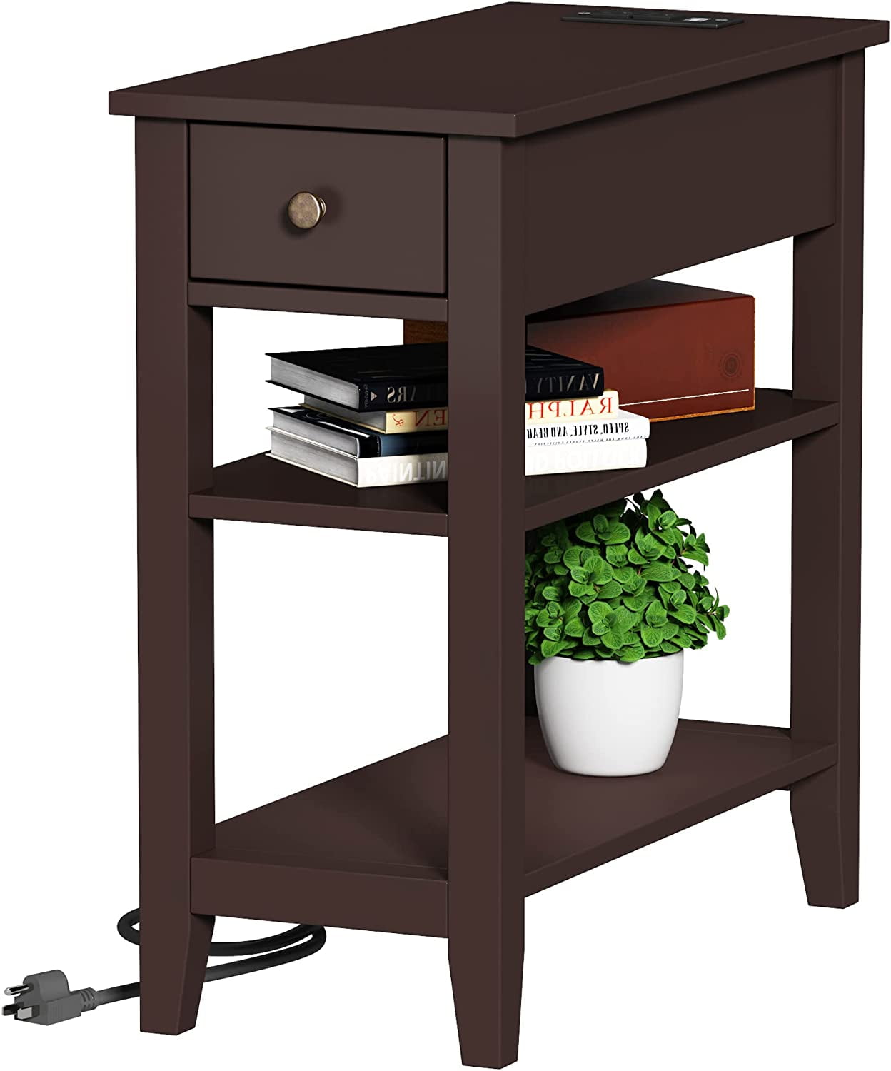 Narrow End Table with Charging Station, Side Table Living Room with USB ...