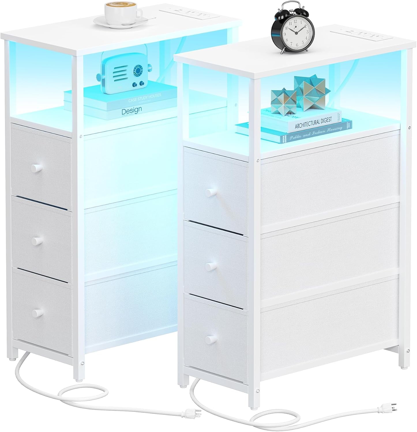 Narrow End Table with Charging Station, Side Table with Plugins, Tall ...