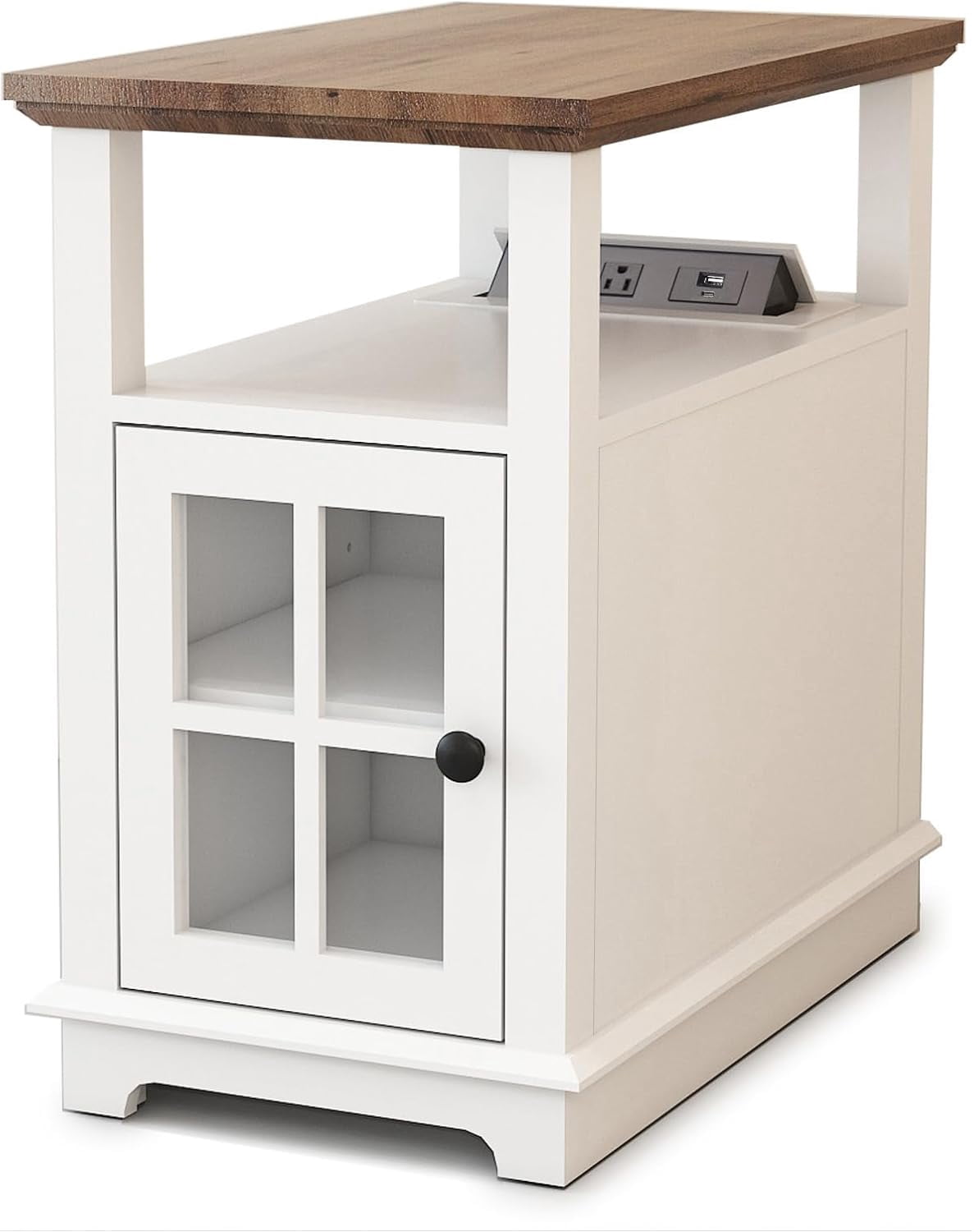 Narrow End Table with Flip Top Charging Station, Storage Cabinet, Type ...