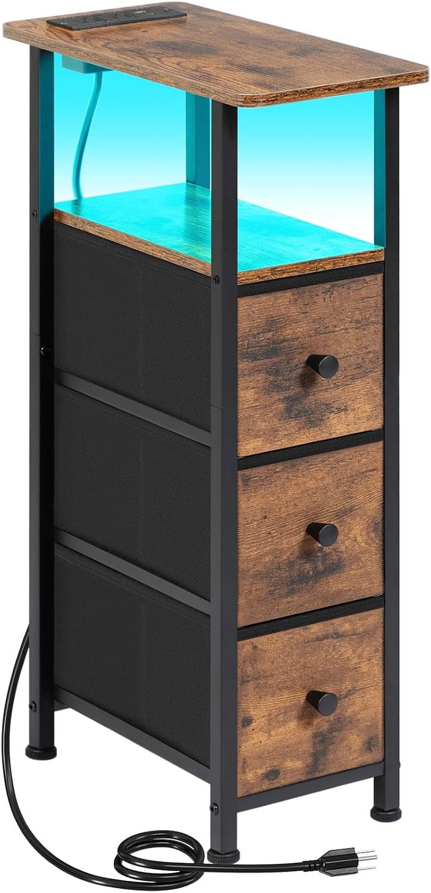 Narrow End Table Living Room with Charging Station, Skinny Side Table ...