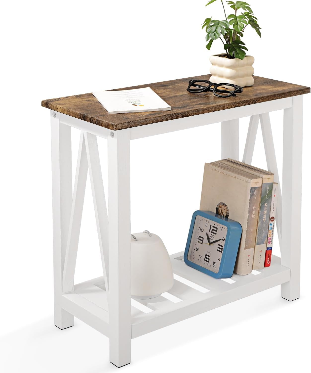 Narrow End Table Rectangular Side Tables for Small Spaces Wood Framed ...